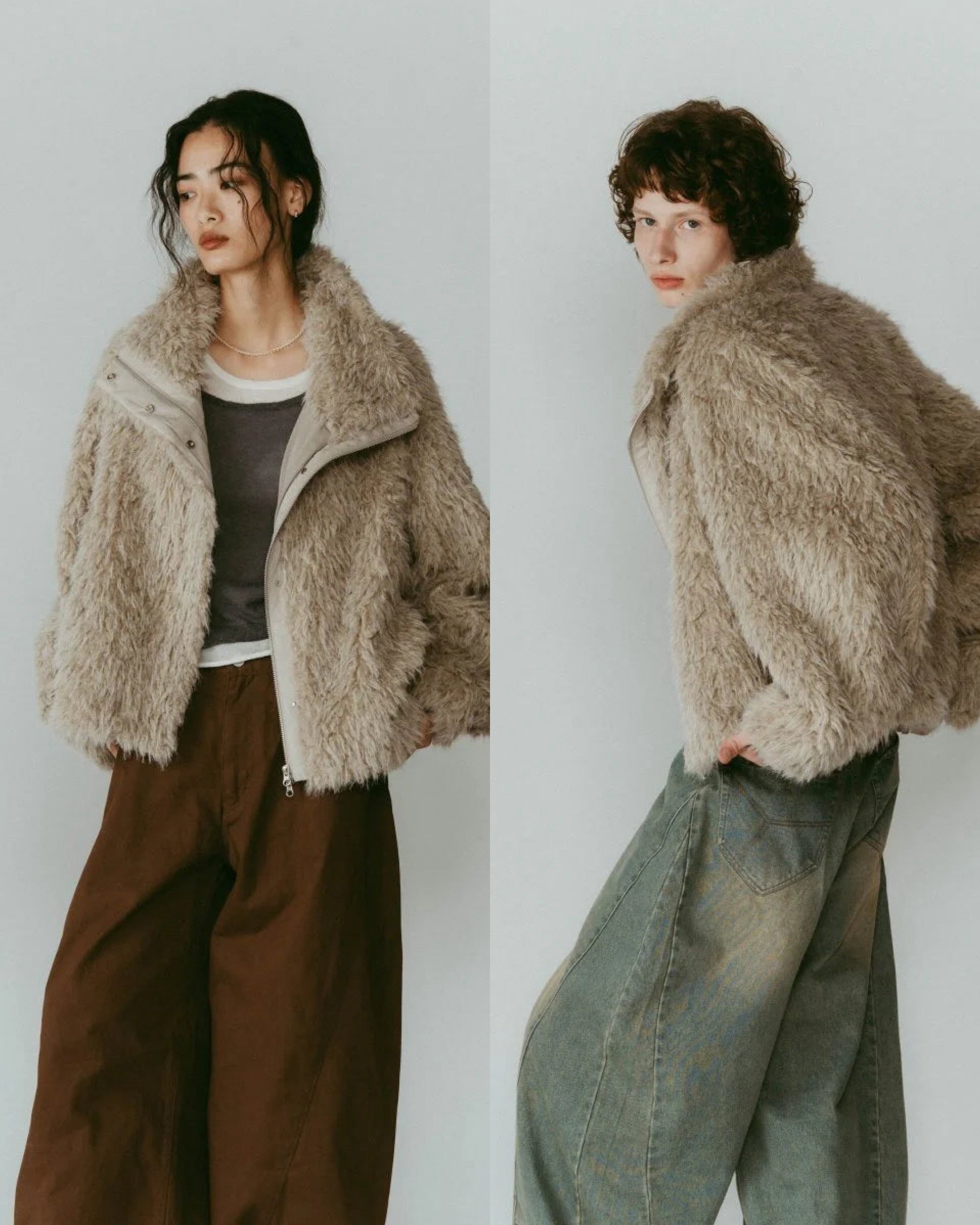 shaggy stand collar coat – TENDER.S